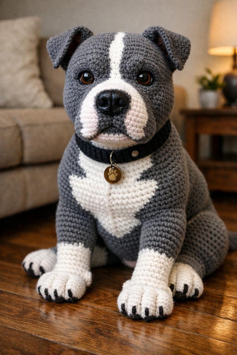 Pitbull Amigurumi Crochet Pattern PDF, Realistic Large Dog Crochet ...