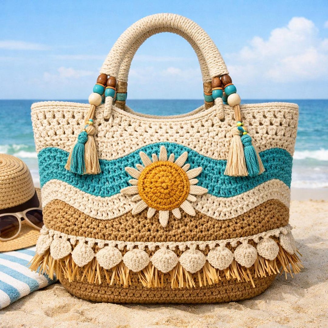 Crochet Beach Tote Bag Pattern, Boho Sun Granny Bag PDF, Coastal Summer ...
