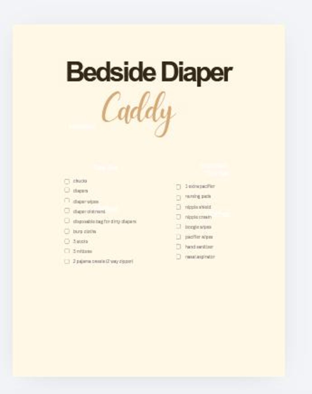 Bedtime Diaper Caddy Checklist | Digital Download | Baby Nighttime ...