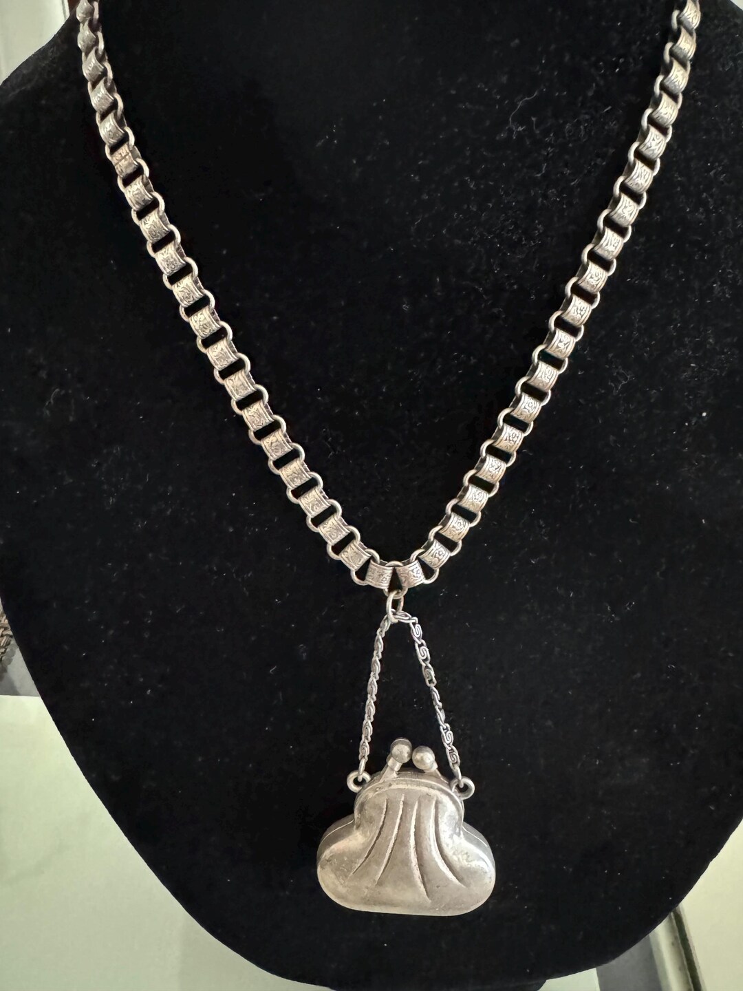 Victorian Silver Tone Book Chain Necklace With Purse Style Pendant - Etsy