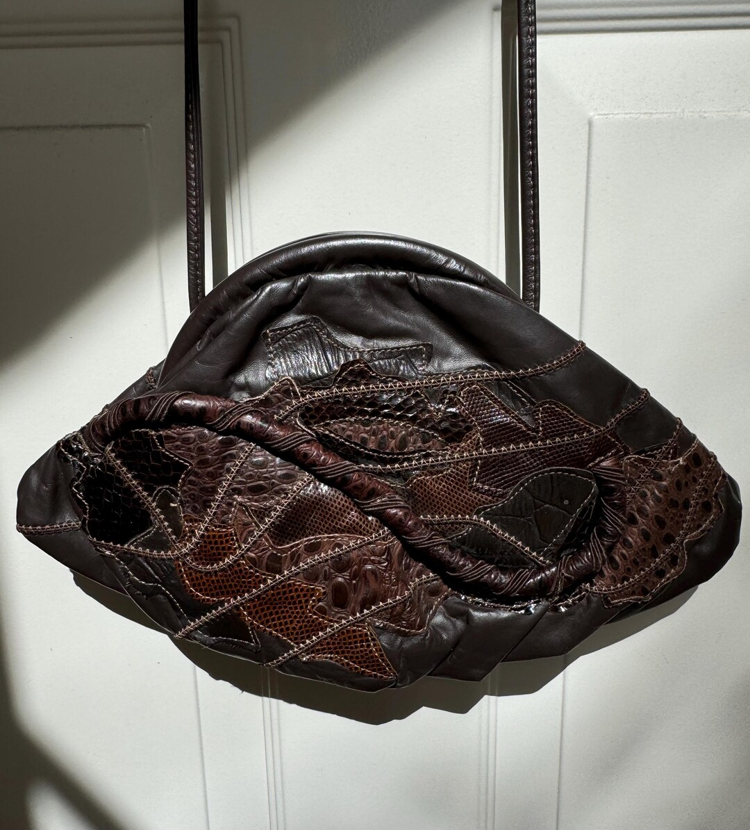 Vintage 80's Brown Leather Patchwork Pocketbook, Never Used Condition ...