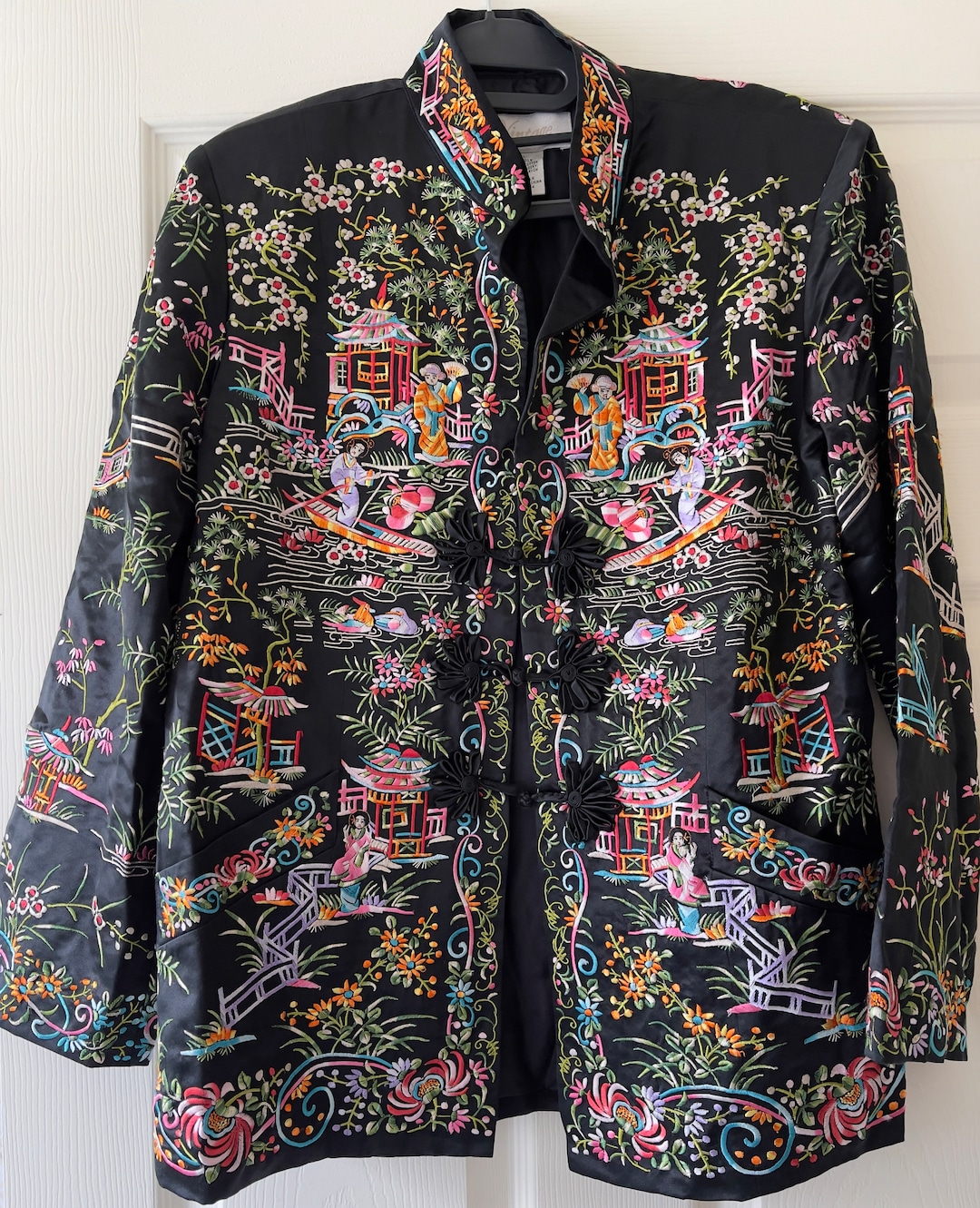 Vintage Silk Asian Jacket Village Theme "vintage" by Chicos Sz 1 - Etsy