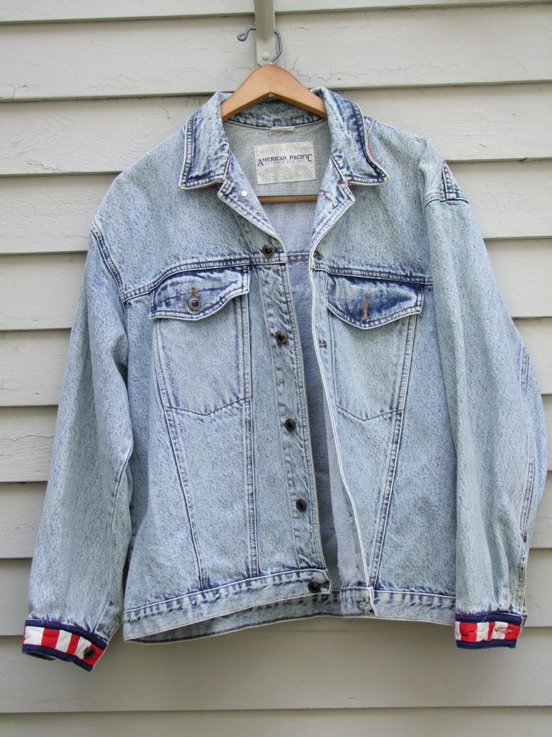 Vintage Denim Jacket W American Flag Weave Down the Back Sz Large - Etsy