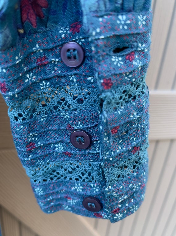 Vintage Granny Gown style dress in Aqua Blue floral d… - Gem