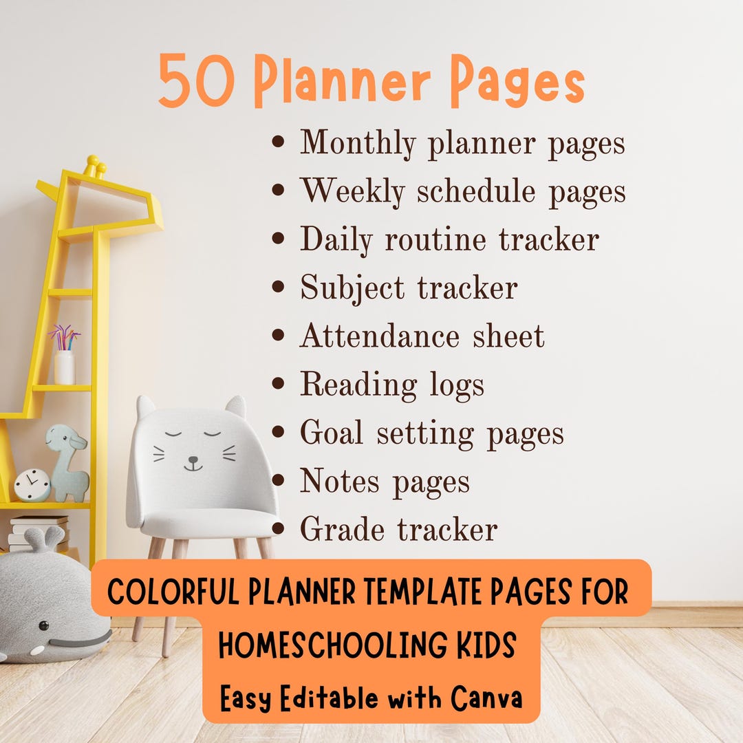Homeschool Planner Template, 50 Page Editable Canva, Printable Lesson ...