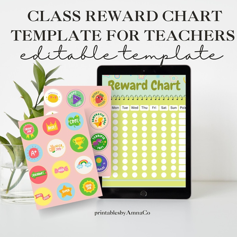 Editable Kids Reward Chart Template, Behavior Stickers (digital ...
