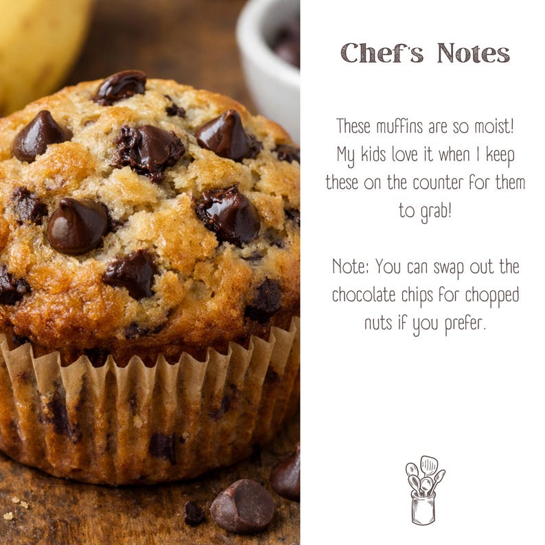 Chocolate Chip Banana Muffins Recipe (instant Download) - Etsy