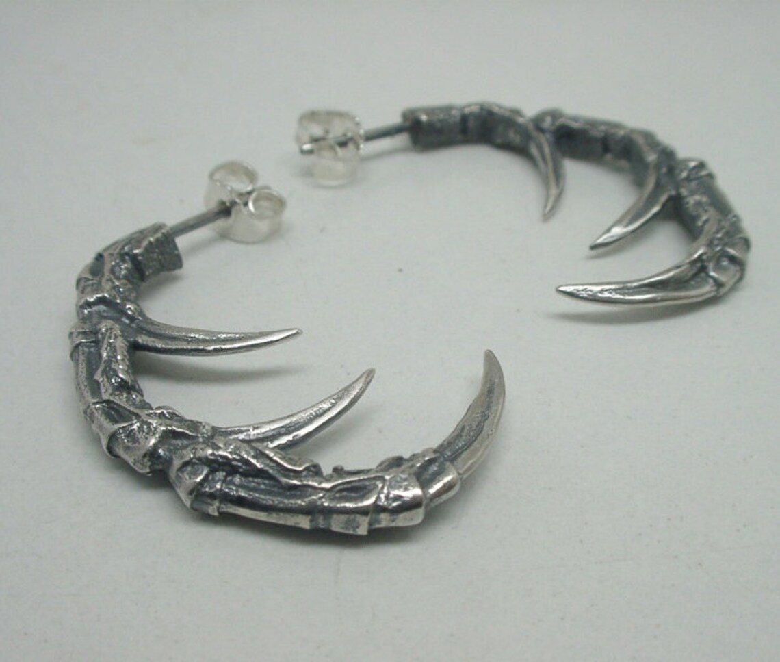 Carrion Crow Triple Claw Earrings, Sterling Silver - Etsy