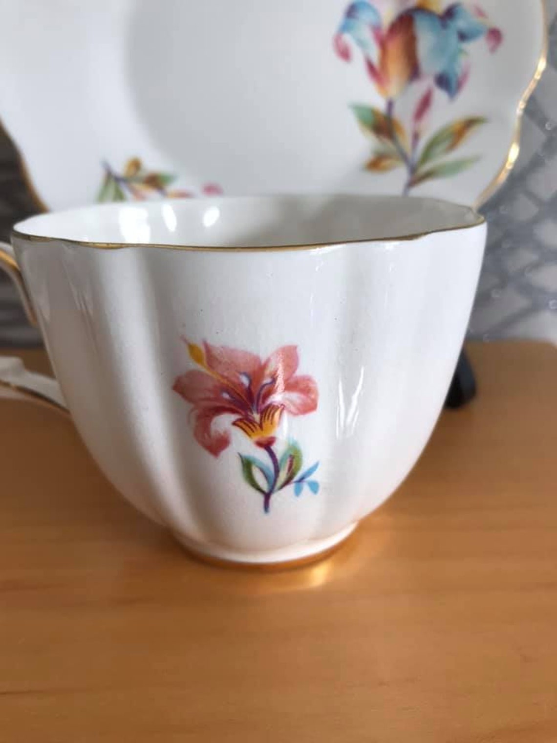 Vintage Lubern Bone China Trio With Flowers & 22KT Gold - Etsy UK