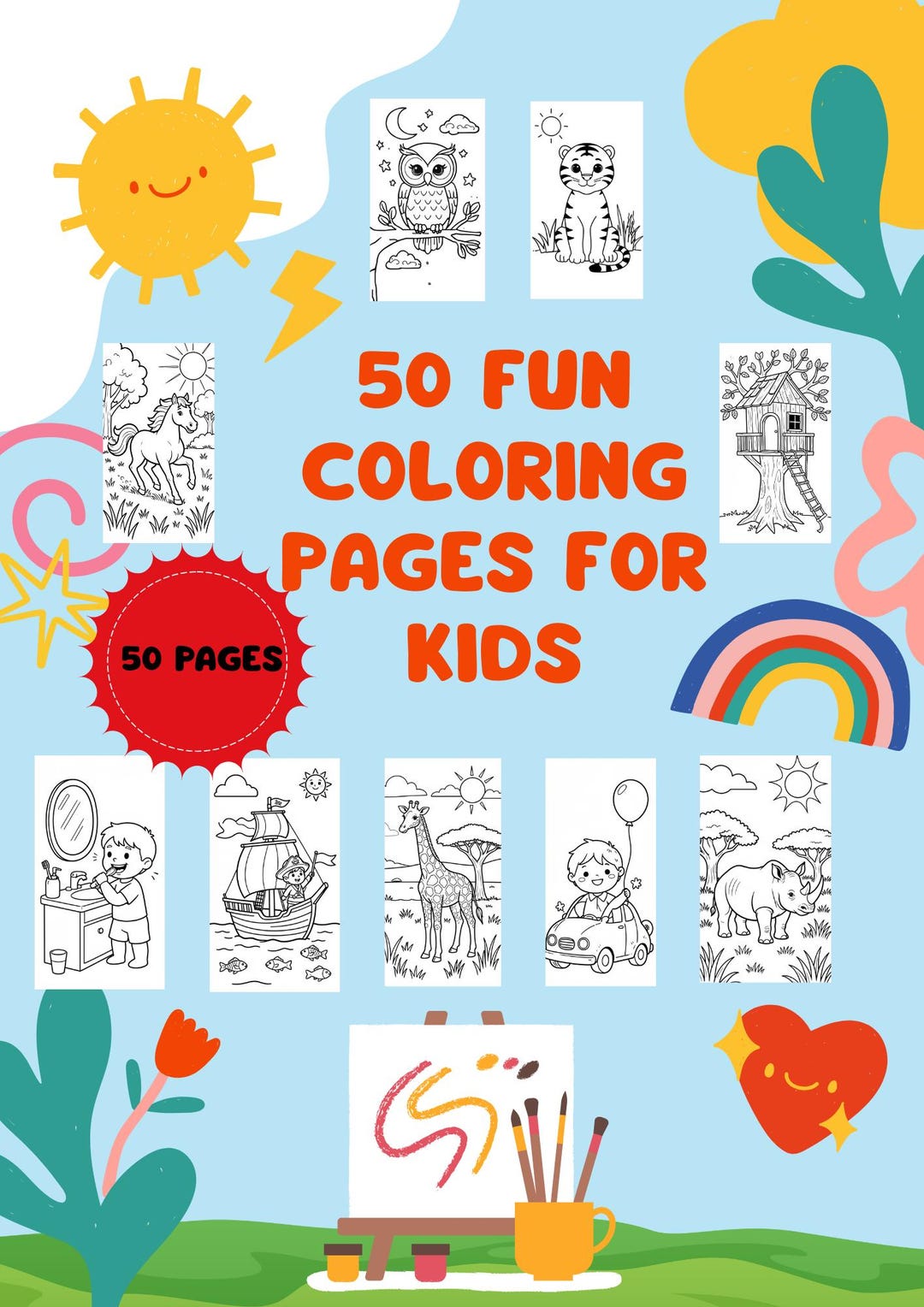 50 Fun Coloring Pages for Kids – Printable A4 PDF - Etsy