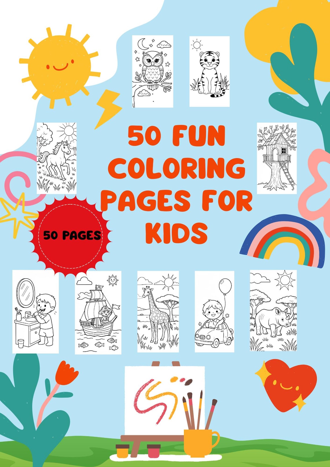 50 Fun Coloring Pages for Kids – Printable A4 PDF - Etsy