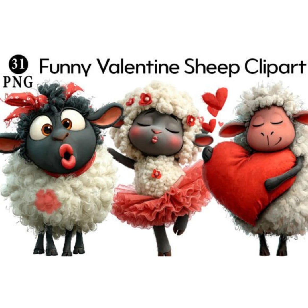 Funny Valentine Sheep Clipart Bundle PNG, Cute Sheep Love Designs ...