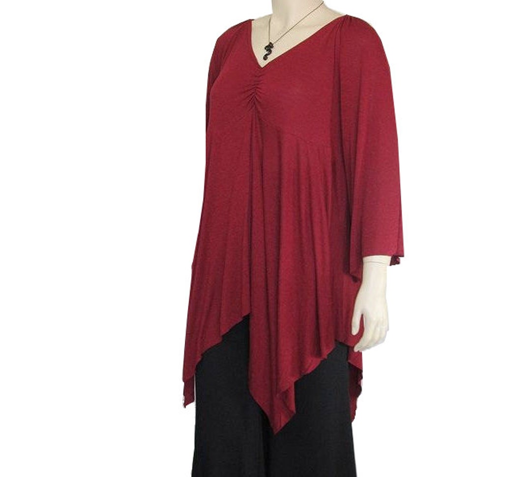 Plus Size Draping Tunic-long Shirt,asymmetrical,empire Waist-hand Dyed ...