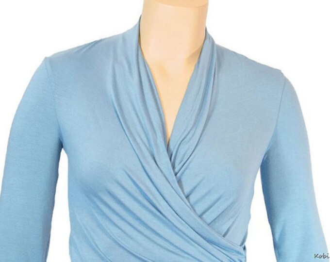 Plus Size Wrap Top Draping Ruched Shirt-all Natural Fiber - Etsy