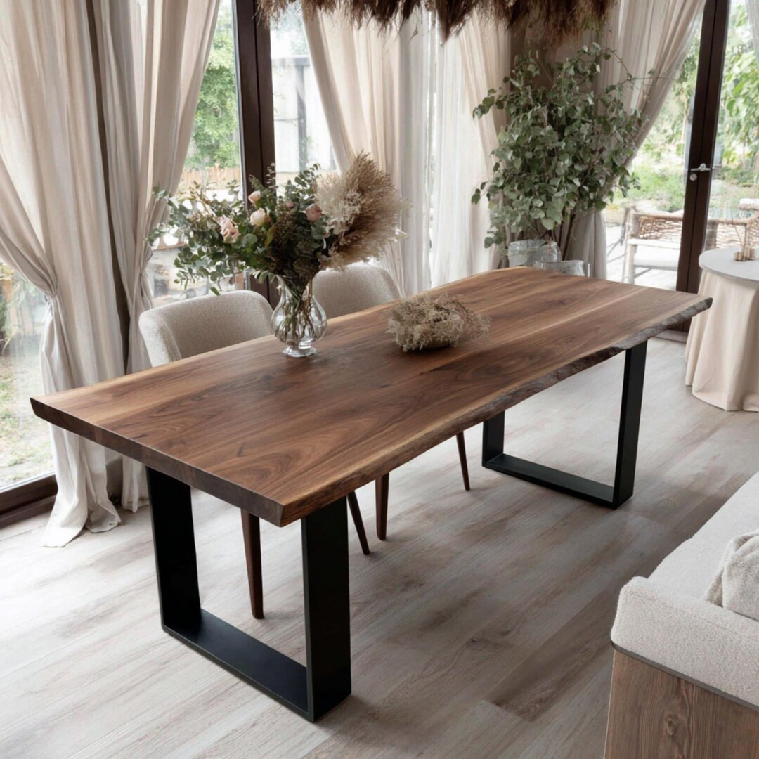 Solid Walnut Live Edge Dining Table – Farmhouse Kitchen Furniture - Etsy
