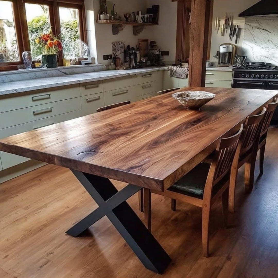 Handmade Live Edge Walnut Dining Table – Solid Wood Farmhouse Kitchen ...