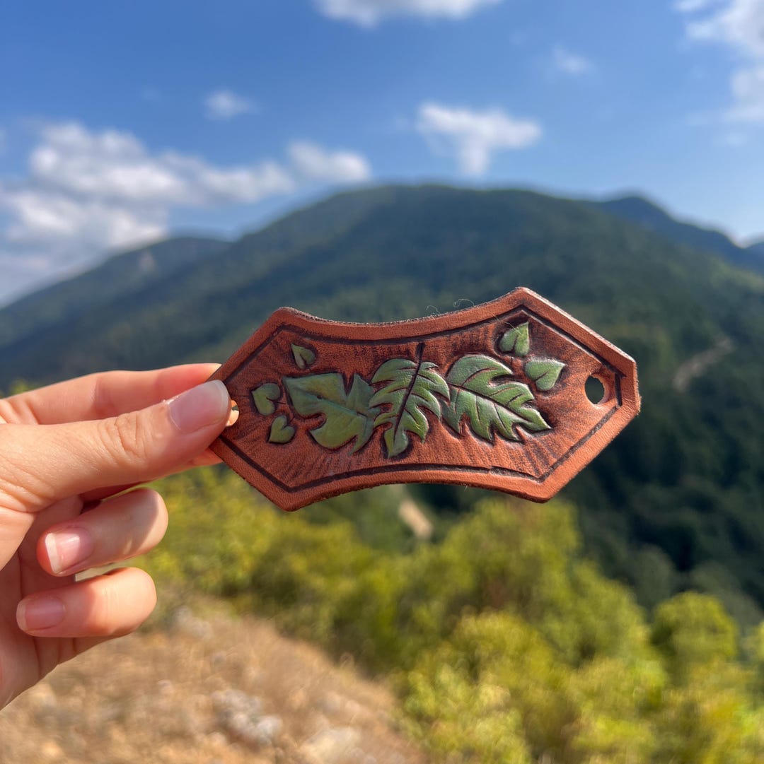 Hand Carved Leather Barrette, Misty Forest Leaf Pattern Hair Clip - Etsy