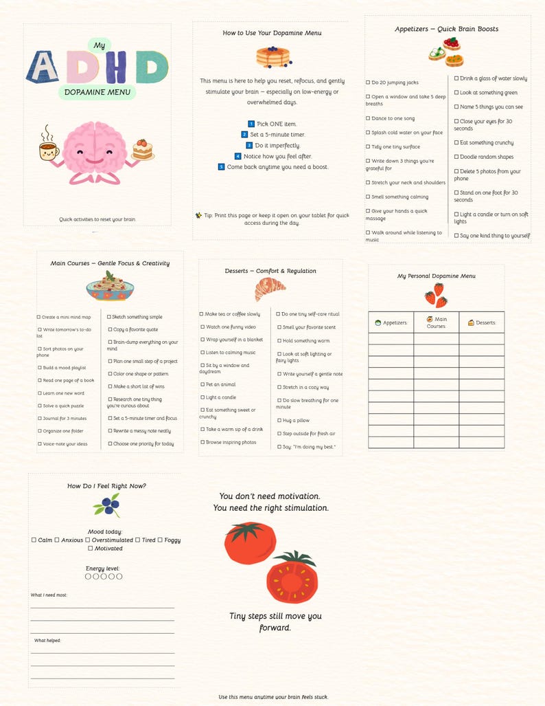 ADHD Dopamine Menu PDF | Cute Neurodivergent Planner for Executive ...