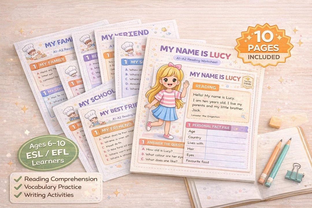 ESL Reading Worksheets A1 A2 | Kids English Comprehension Pack (PDF) - Etsy
