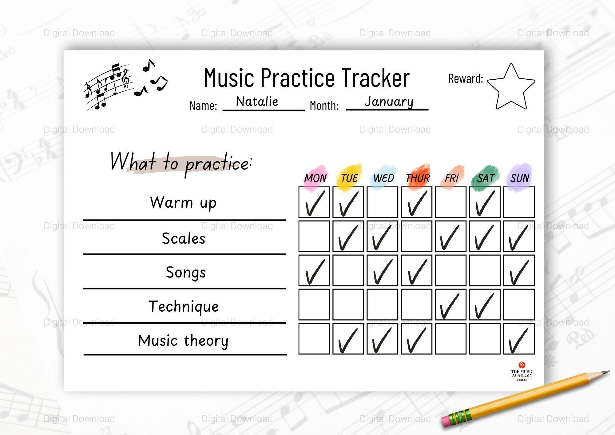 Music Practice Chart for Kids | Printable Tracker for All Instruments ...