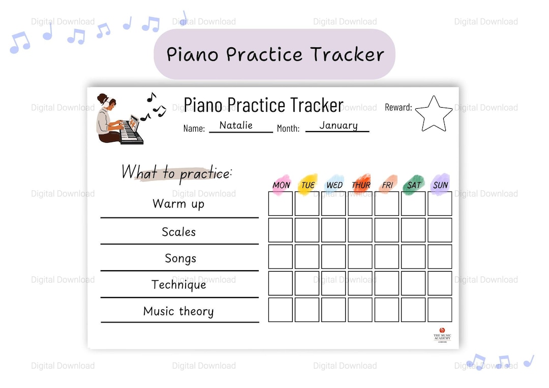 Piano Practice Tracker for Kids | Printable Music Practice Chart ...