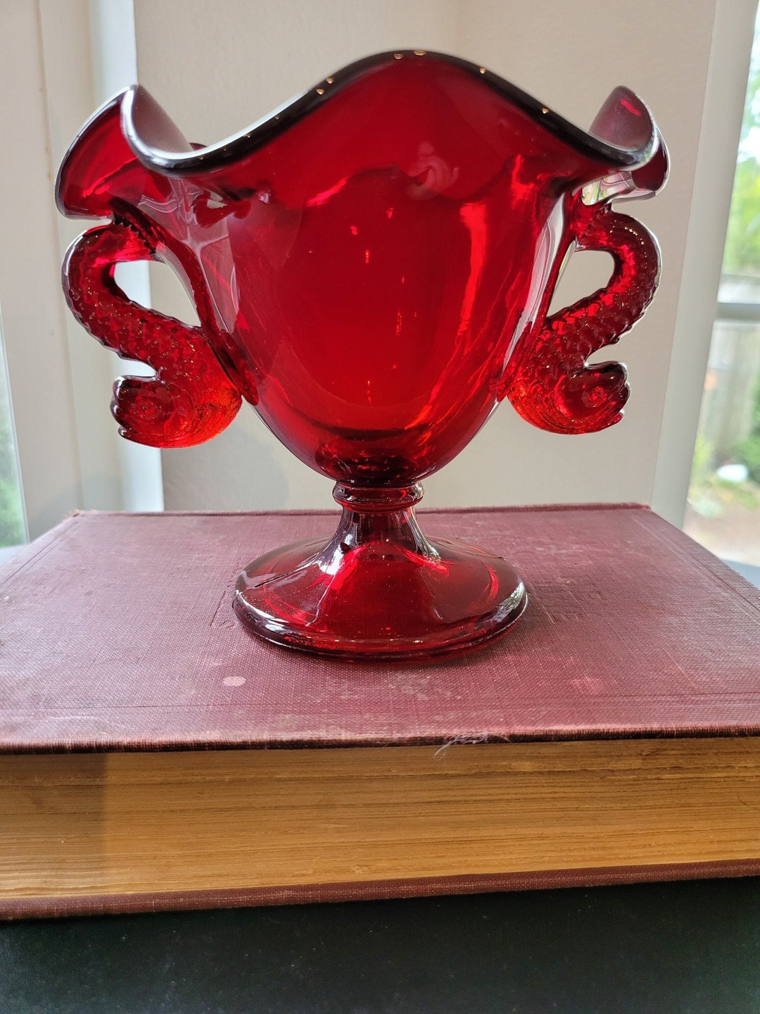 Fenton Compote With Dolphin Handles - Etsy