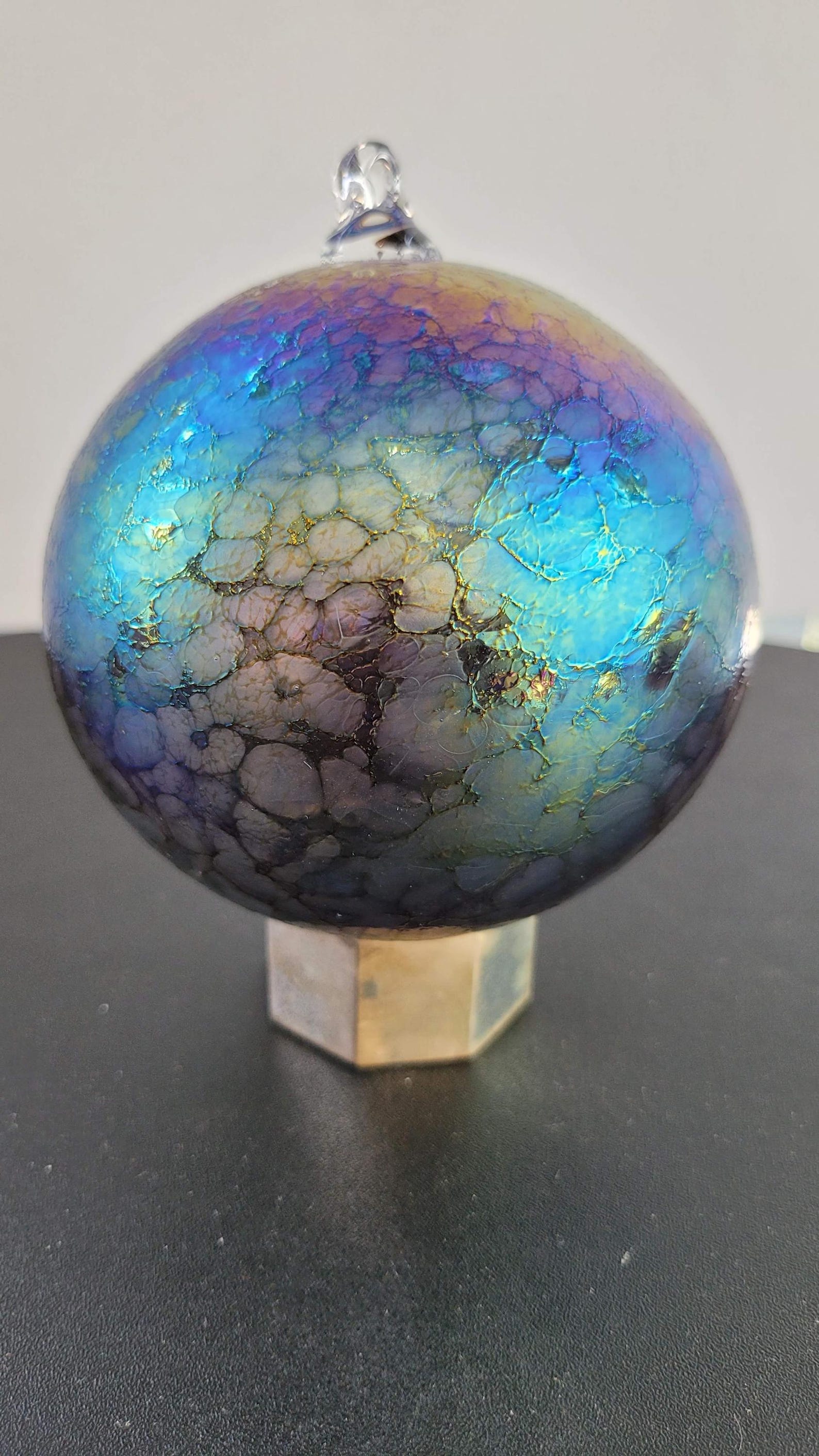 Hand Blown Ornament in Oil Slick Blue - Etsy