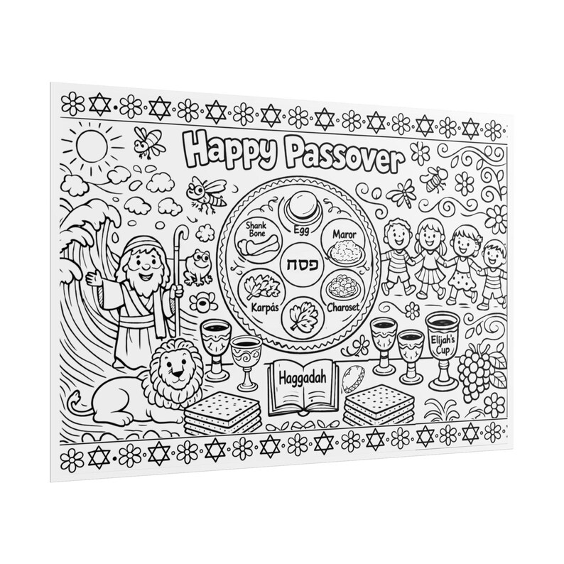 Giant Passover Coloring Sheet | 36x24 Seder Tablecloth, Red Sea ...