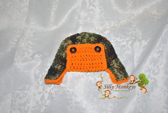 Items similar to Crochet Hat - Hunters Camo Aviator Style Beanie on Etsy