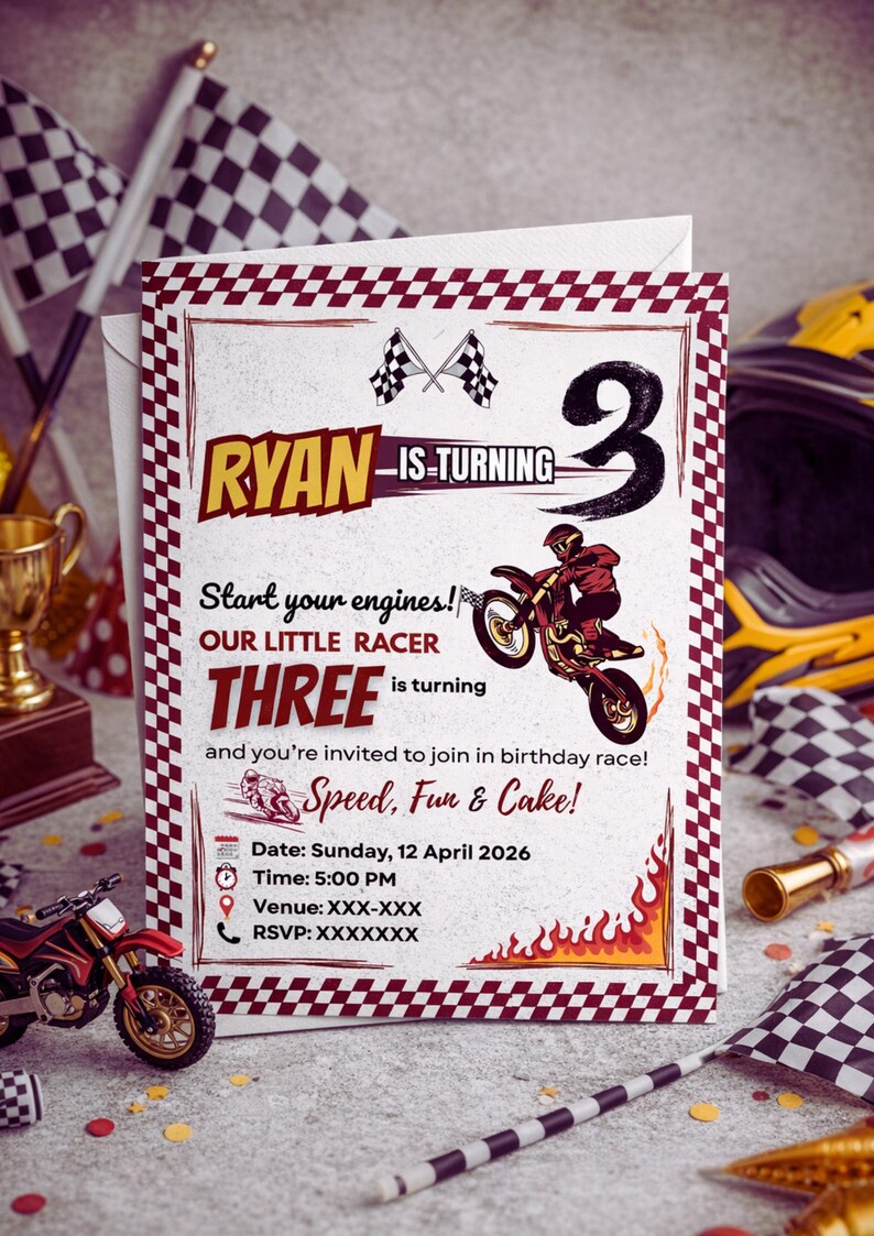 Personalized Motocross Birthday Invitation, Kids Racing Party Invite ...