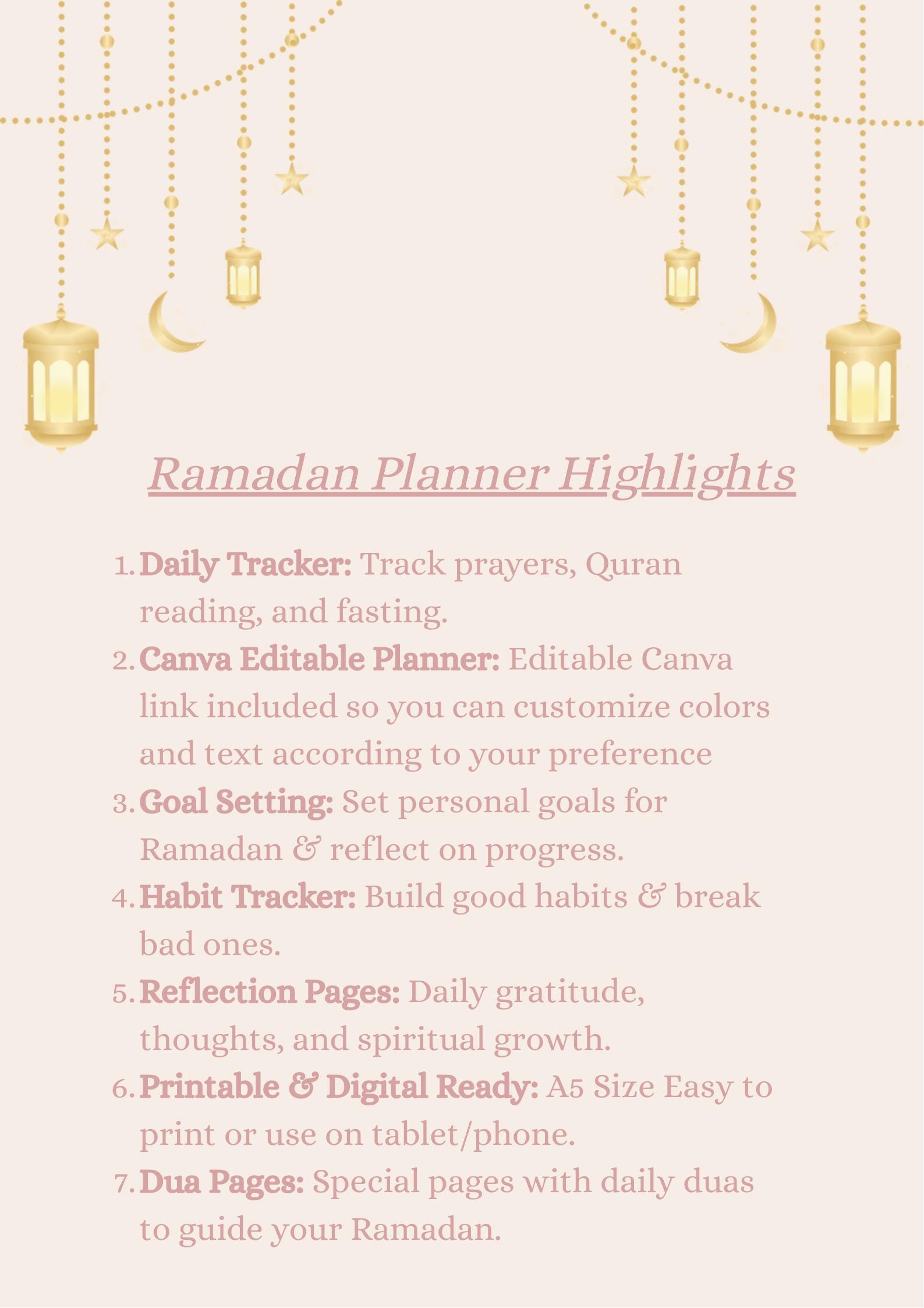 Canva Editable | Ramadan Planner Printable Size A5 | Daily Ibadah, Duas ...