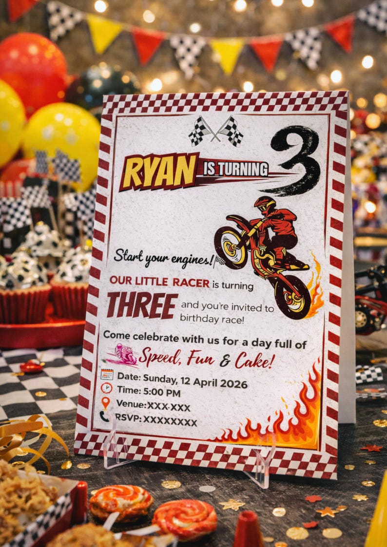 Personalized Motocross Birthday Invitation, Kids Racing Party Invite ...