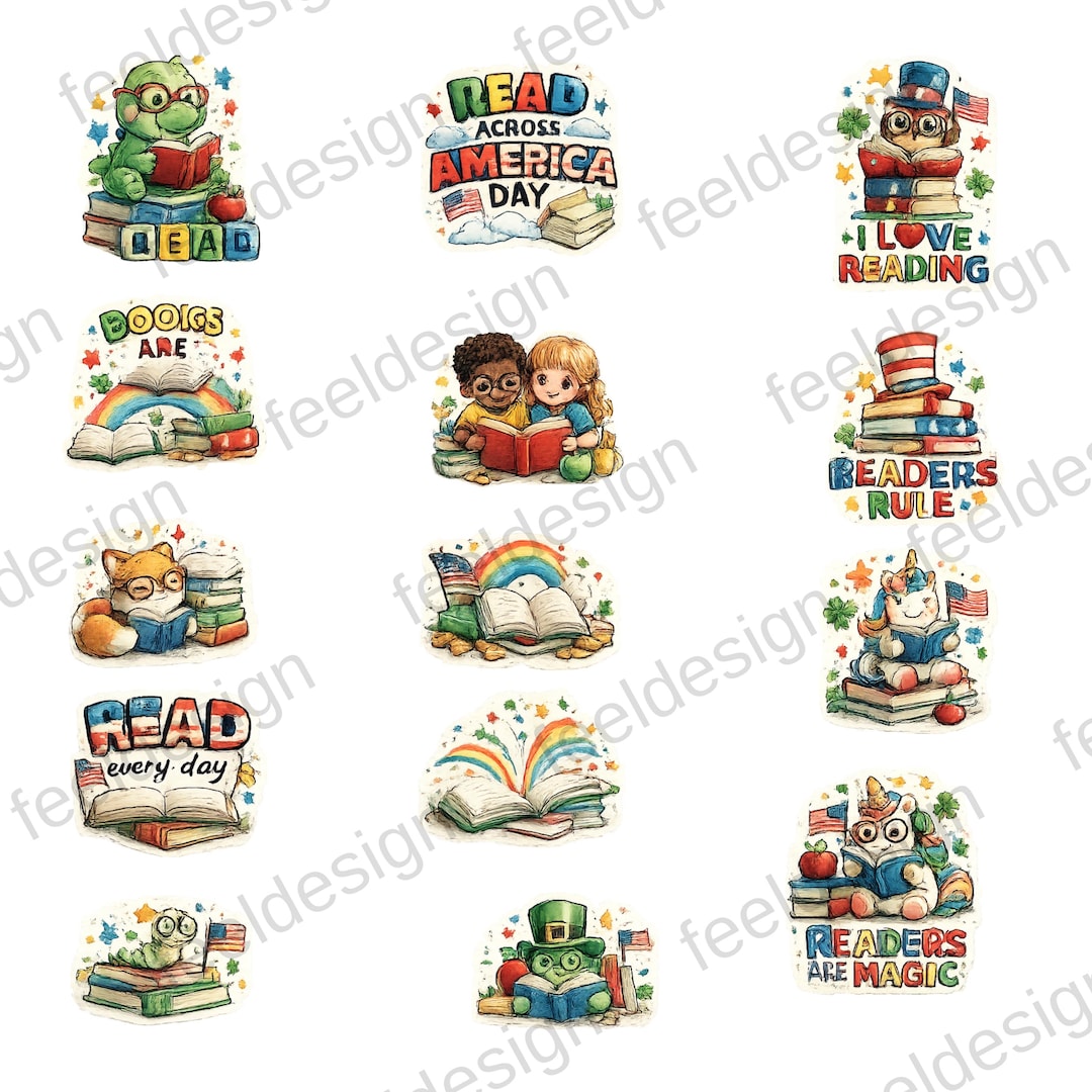 Read Across America Day PNG Bundle, Reading Week Clipart Set, Teacher ...