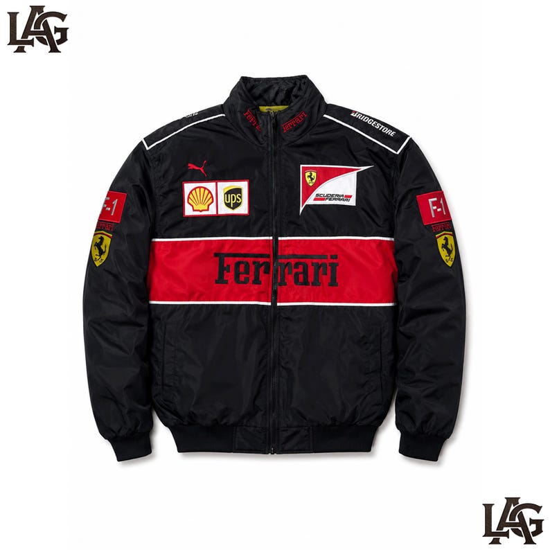 Mens Ferrari Jacket F1 Racing Style Black Red Bomber Jacket Vintage ...