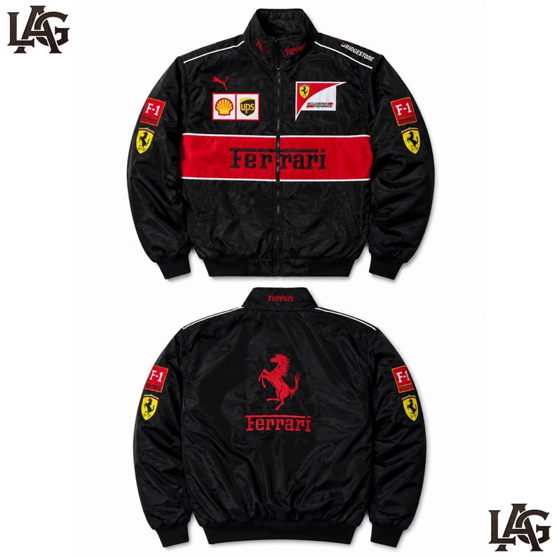Mens Ferrari Jacket F1 Racing Style Black Red Bomber Jacket Vintage ...