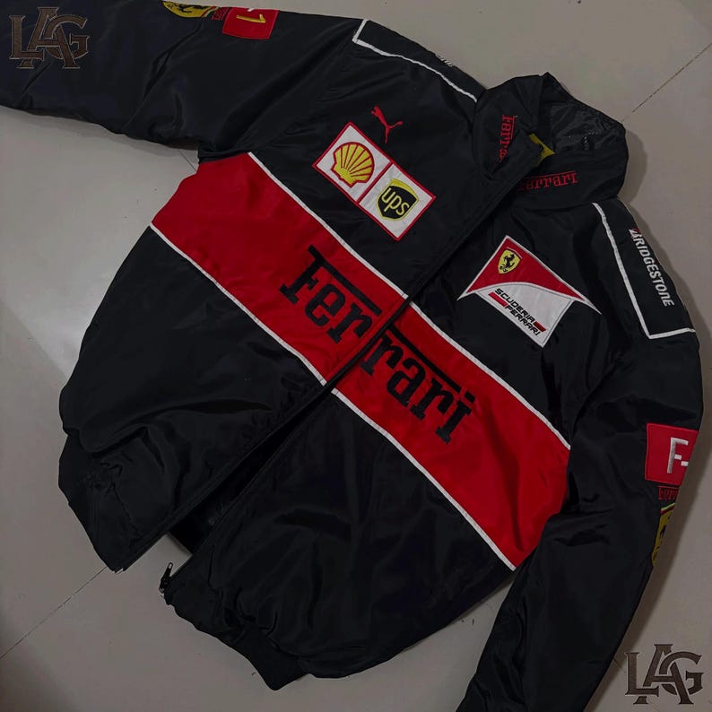 Mens Ferrari Jacket F1 Racing Style Black Red Bomber Jacket Vintage ...