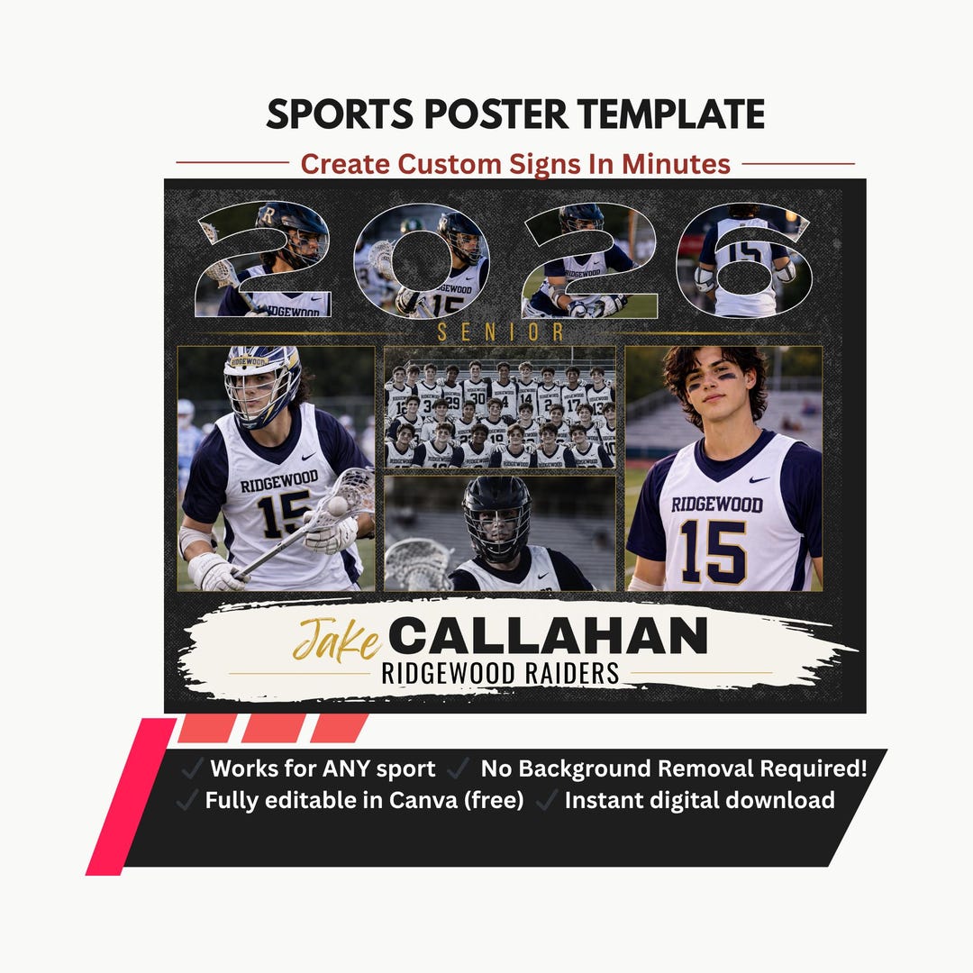 Sports Photo Collage Template | Senior Night Poster Any Sport | Athlete ...