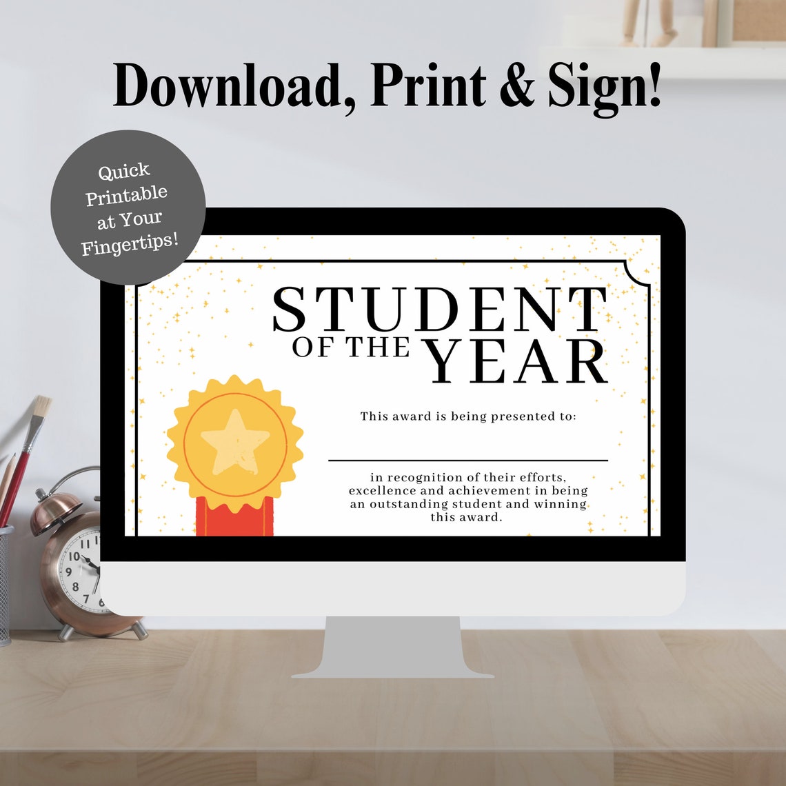CERTIFICATE Printable, Student of the Year Award, INSTANT DOWNLOAD ...