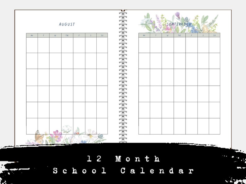 School Planner CALENDAR, 12 Month Blank Calendar, Printable School ...