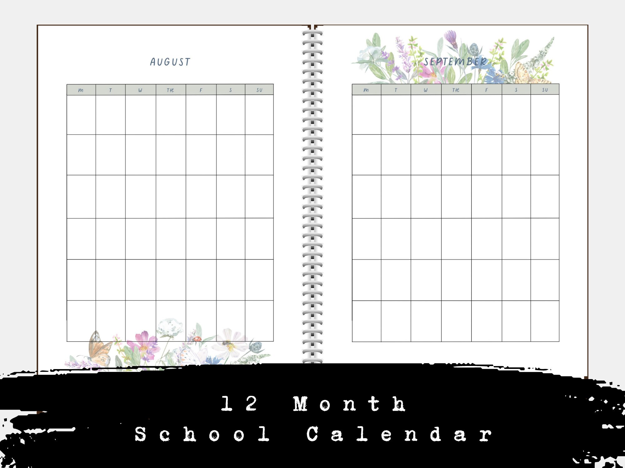 School Planner CALENDAR, 12 Month Blank Calendar, Printable School ...