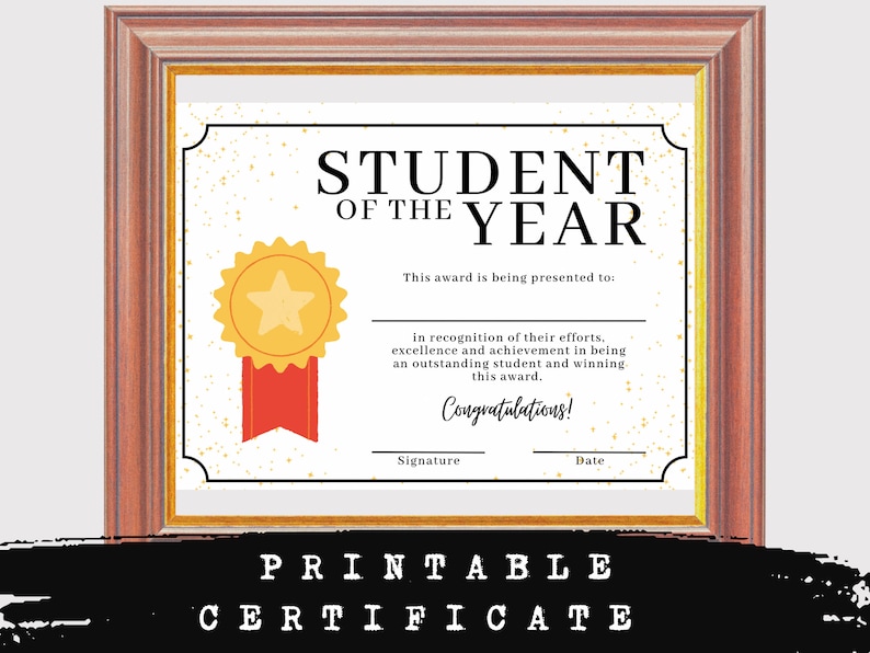 CERTIFICATE Printable, Student of the Year Award, INSTANT DOWNLOAD ...