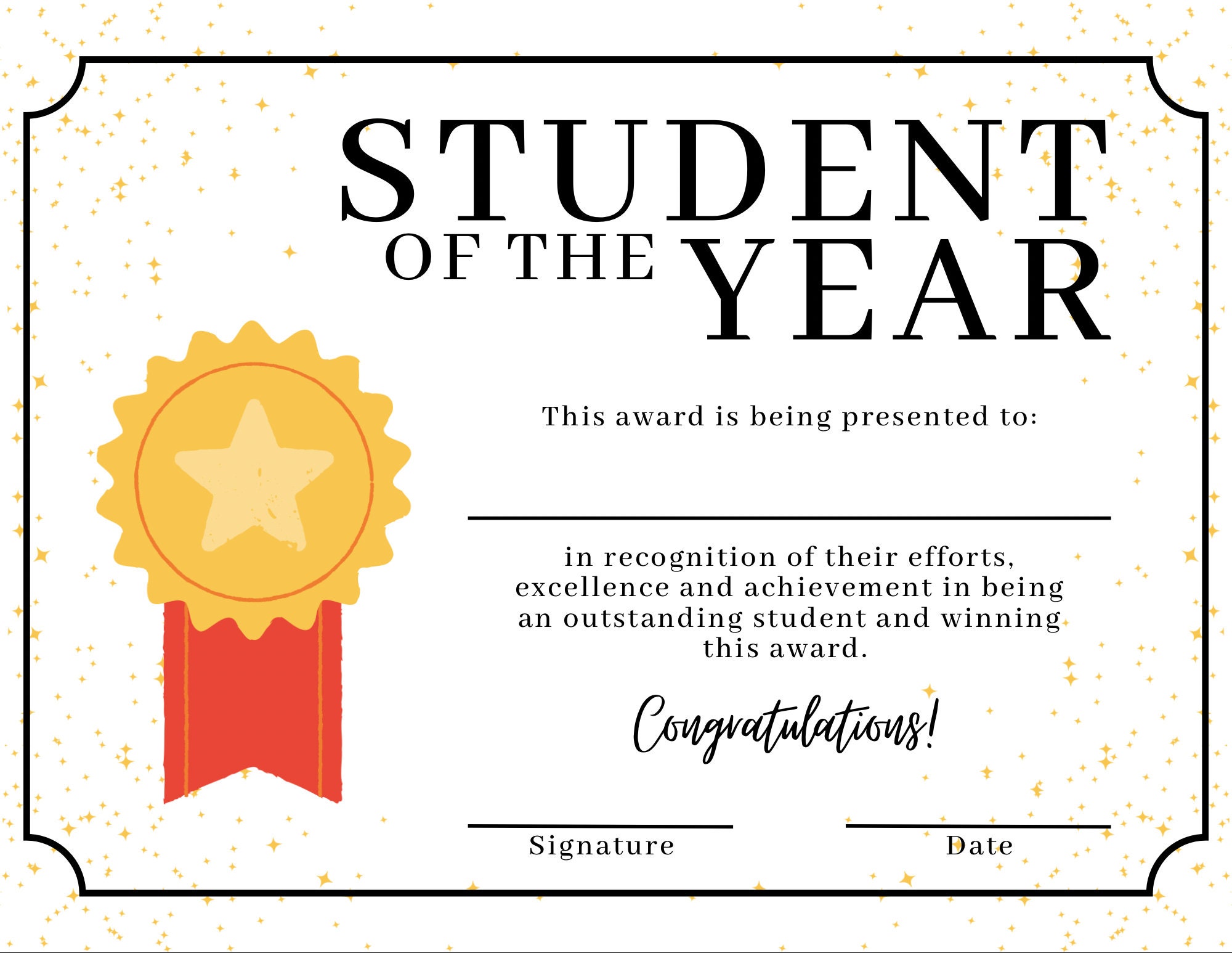 CERTIFICATE Printable, Student of the Year Award, INSTANT DOWNLOAD ...
