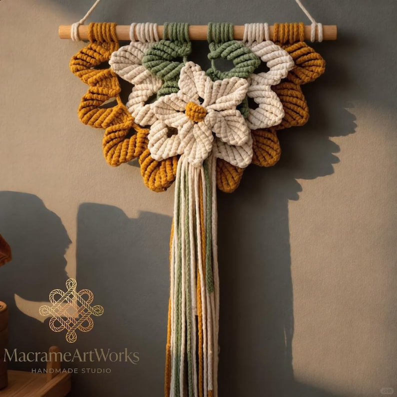 Floral Macrame Wall Hanging, Boho Flower Decor, Nursery Wall Art ...