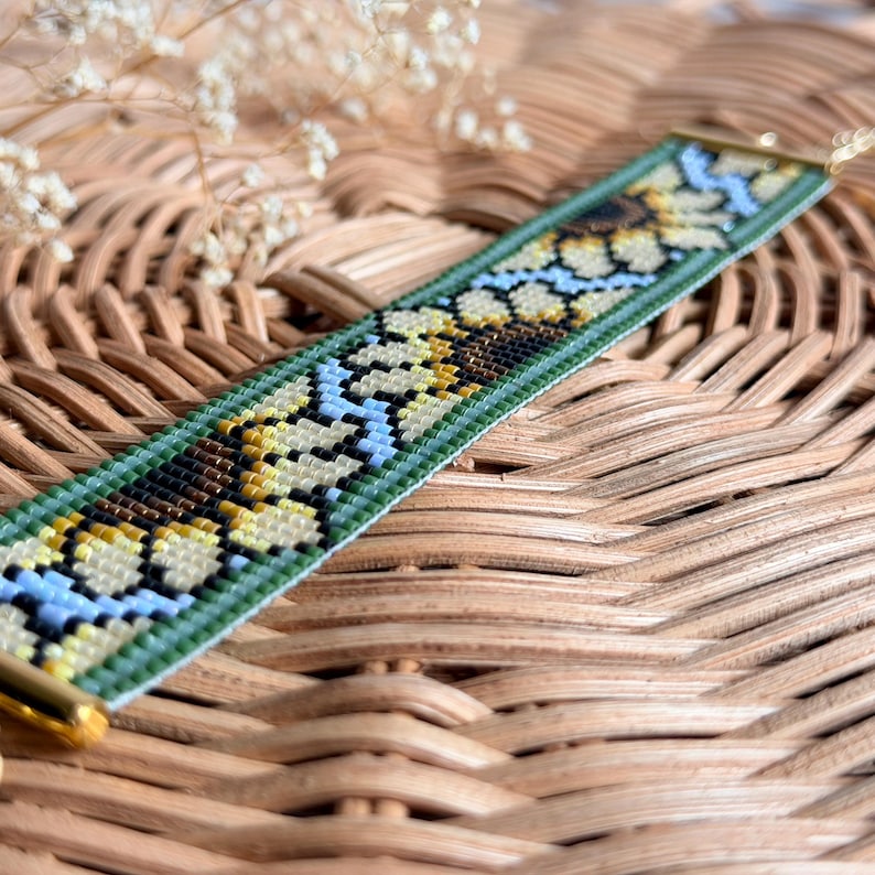 Sunflower Loom Bracelet Beading Pattern – Floral Seed Bead Cuff (PDF ...