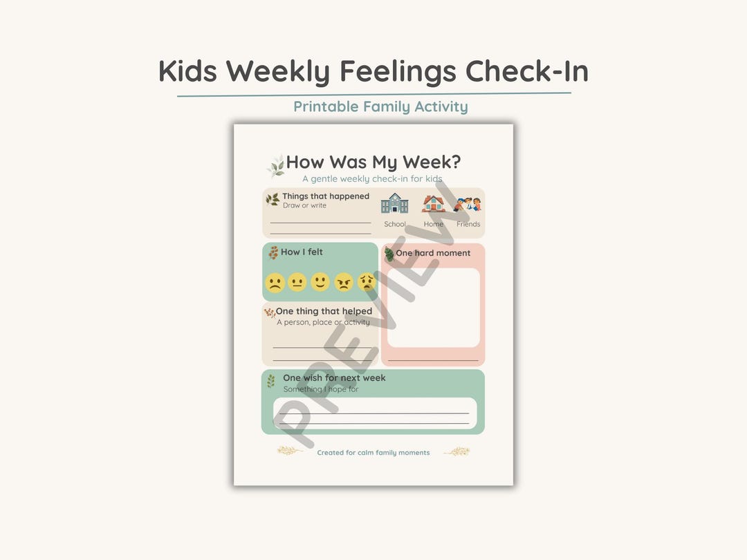 Kids Weekly Feelings Check-in Printable - Etsy