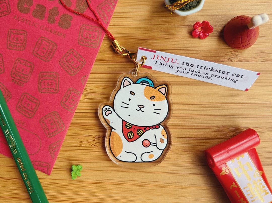 JINJU the Trickster Cat - Acrylic Lucky Cat Charm - Etsy