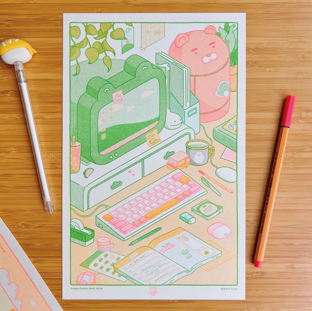Froggy Dream Desk Risograph Print - Etsy