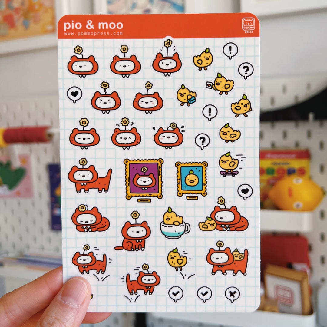 Pio and Moo Sticker Sheet - Clear Vinyl Kiss Cut Stickers for Planners ...