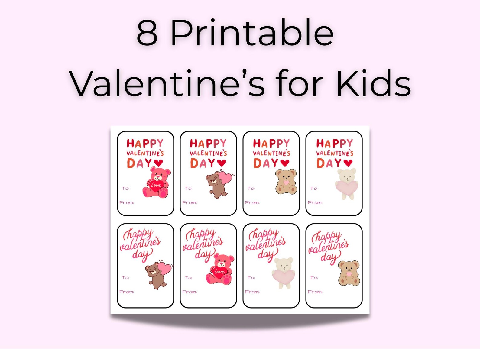 Printable Valentine's Day Cards for Kids, Classroom Valentines (digital ...