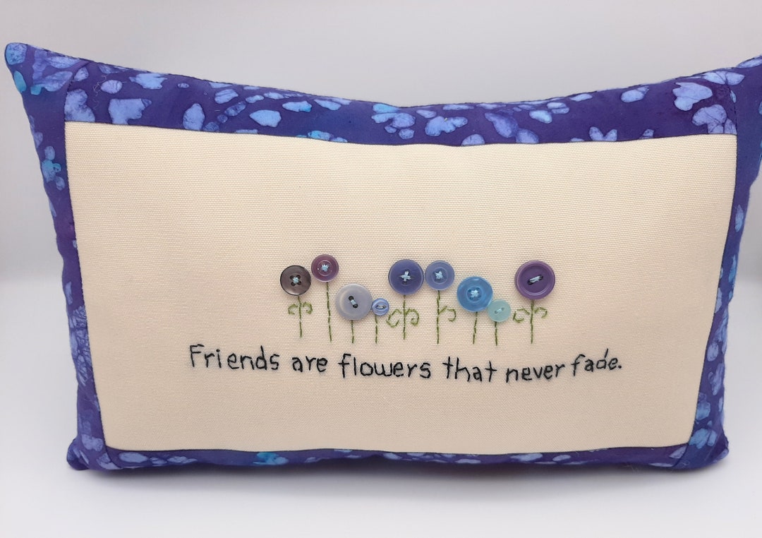 Friendship Pillow Hand-embroidered Pillow Friend Birthday Gift Friend Pillow Vintage Buttons ...
